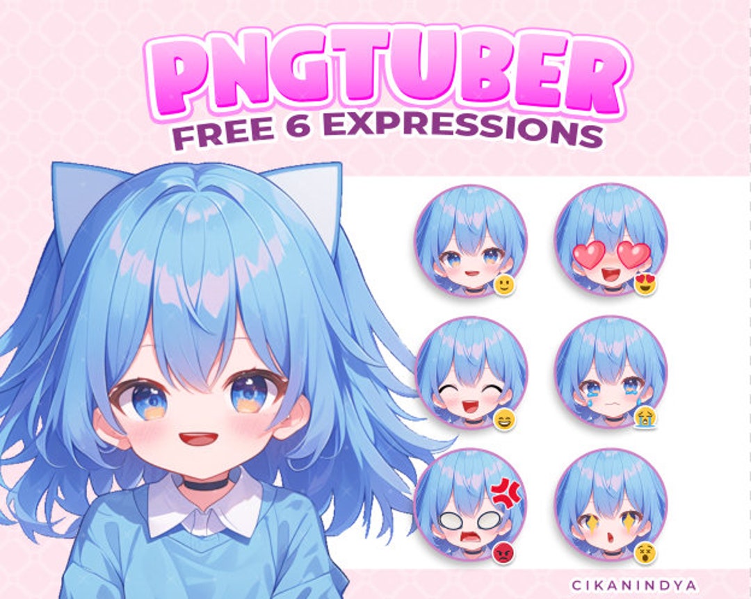 PNG Tuber | Blue Cat Angel With a Sweet Smile | Get 6 Poses | Chibi ...