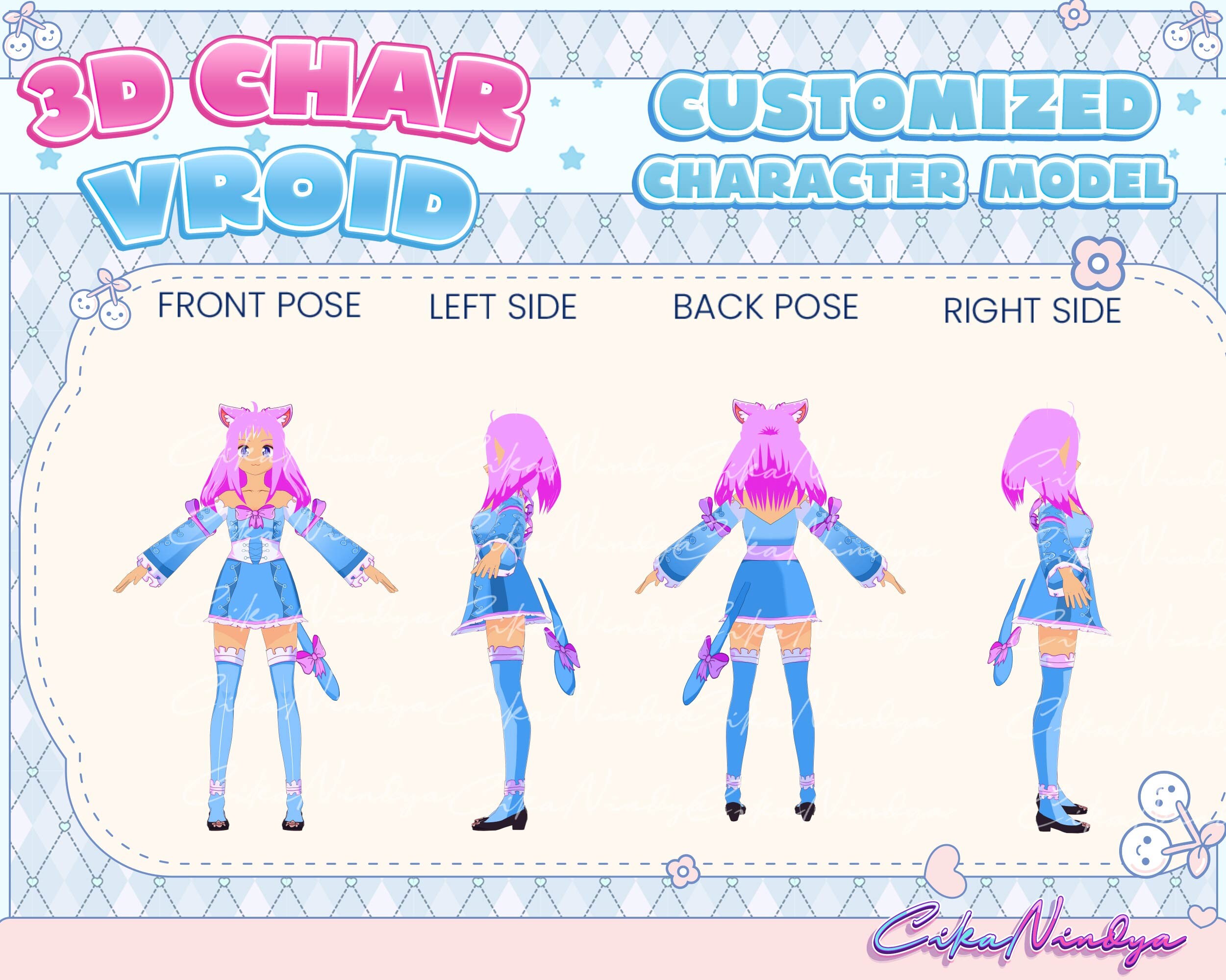 Playful Pink Cat Vtuber 3D Vroid Model Meiko for Streamer 3D - Etsy