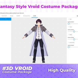 3-in-1 Vroid Outfit Male Fantasy White Jacket for Character Artists ...