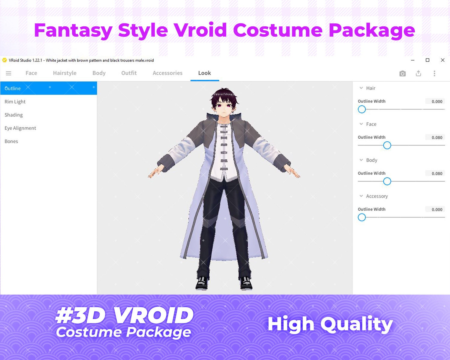 3-in-1 Vroid Outfit Male Fantasy White Jacket for Character - Etsy