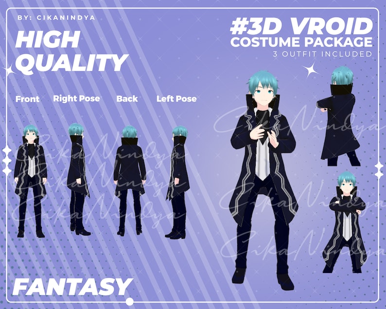 Digital Male Fantasy Vroid Outfits Blue & Black Bundle Vroid - Etsy