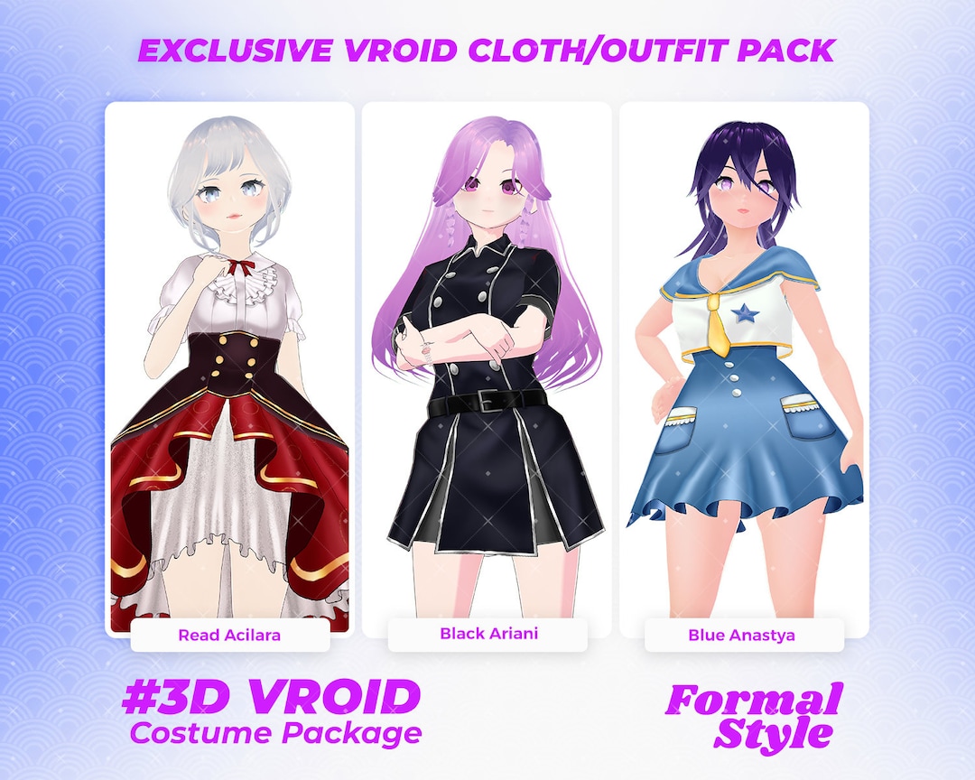 Vroid Clothing Pack, 3d, Clothes, Vroid, Sexy Clothes, Cosplay Costume Chic Formalwear Set for ...