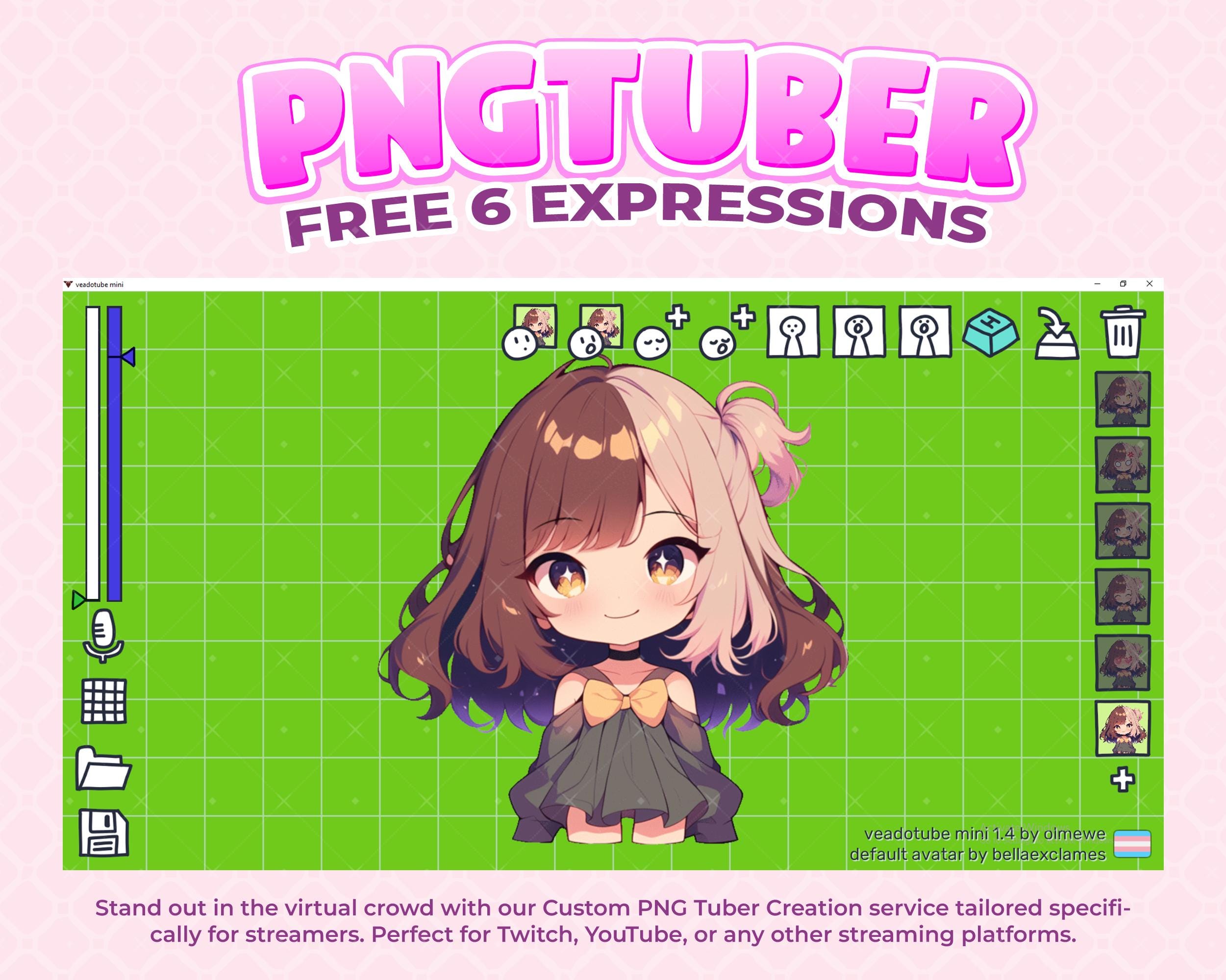 Chibi PNG Tuber Avatar: Split Brown & Blonde Hair, 6 Animated ...