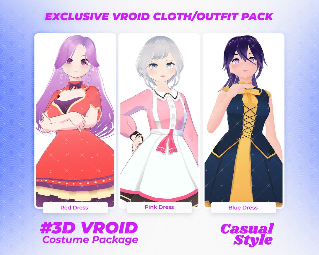 Vroid Urban Casual Girl Set Clothing Trio for Avatars - Vroid Clothing ...