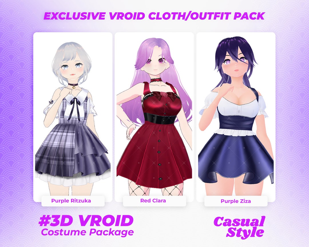 Casual Girl Vroid Outfit Pack Trendy Clothing Purple and Red 3D Vroid ...