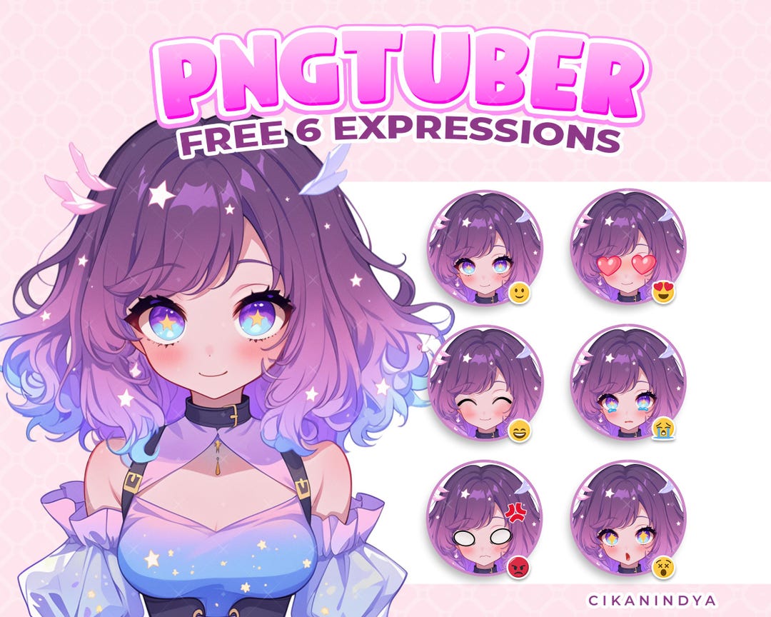PNG Tuber | Chibi Girl With Galaxy Hair and Starry Eyes for Streaming ...