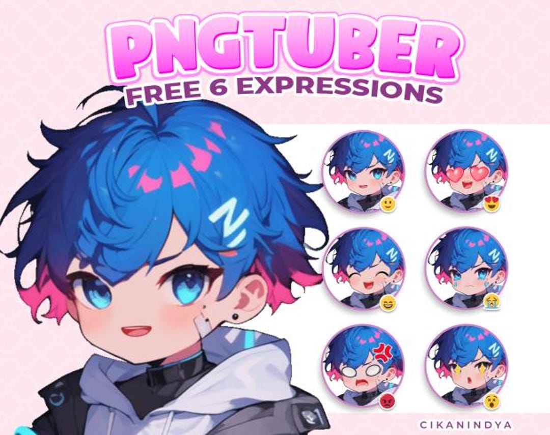Custom-like Pngtuber Model – Smooth Animated Blue and Pink-haired ...