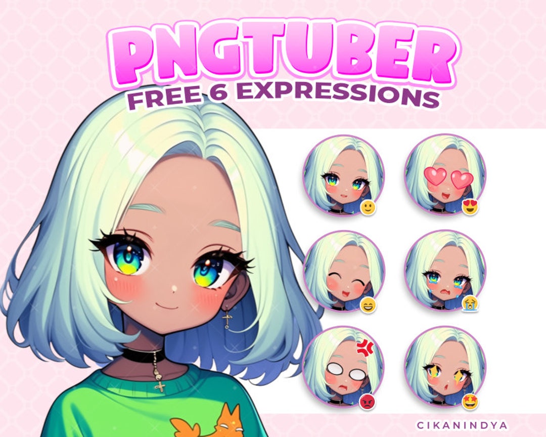 PNG Tuber | Playful Chibi Girl White Hair With Green Clothes for ...