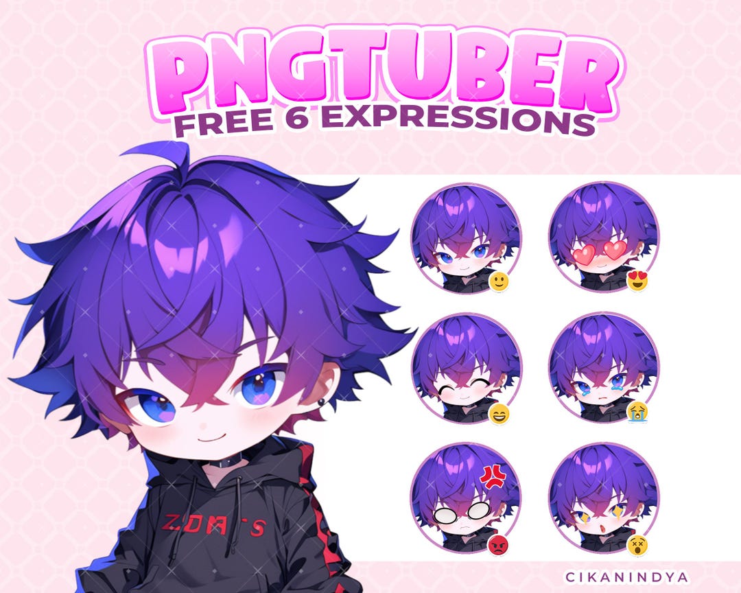 Custom-like Pngtuber Model – Premade Chibi Boy With Dark & Edgy ...