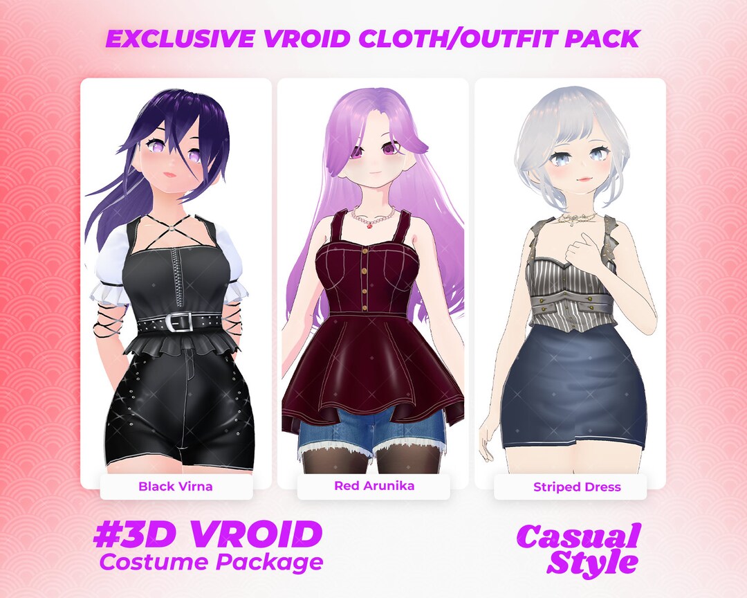 Vroid Casual Outfit Pack: 3-in-1 Fashionable 3D Model Clothing ...