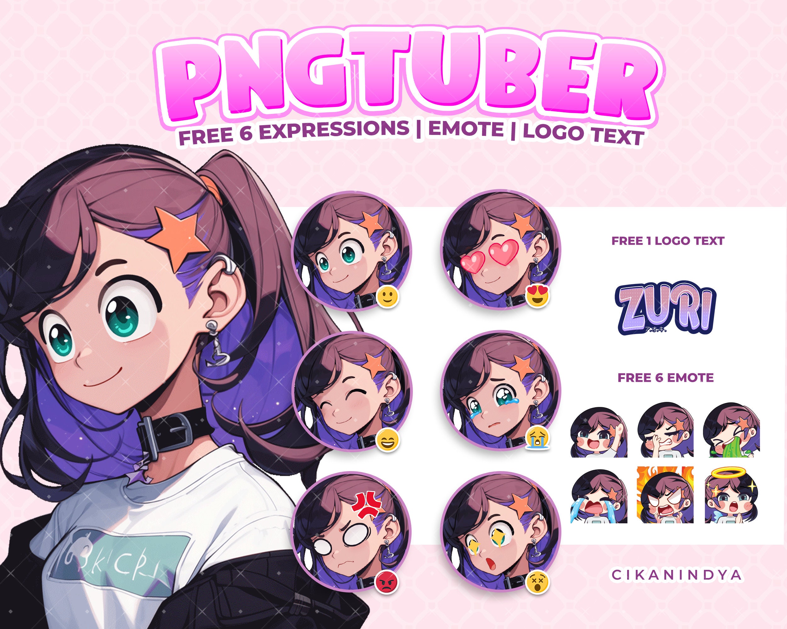 Zuri Cartoon PNG Tuber Pack: 6 Poses, Twitch Emotes, Text Logo - Etsy