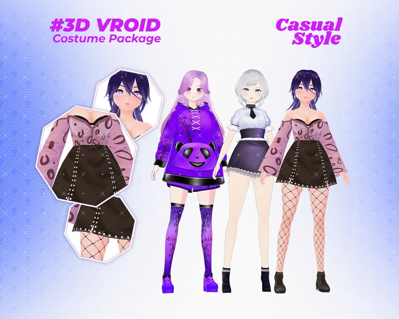 Vroid Clothing Pack, 3D Casual Outfits, Fashion Set, Streamer Style ...