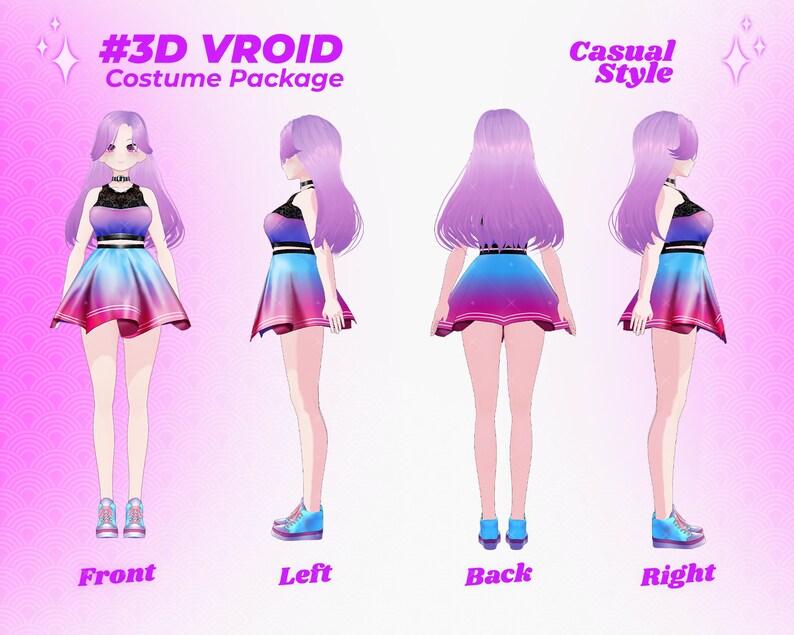 Trendy Vroid Outfit Pack: 3 Casual 3D Model Clothes - Etsy