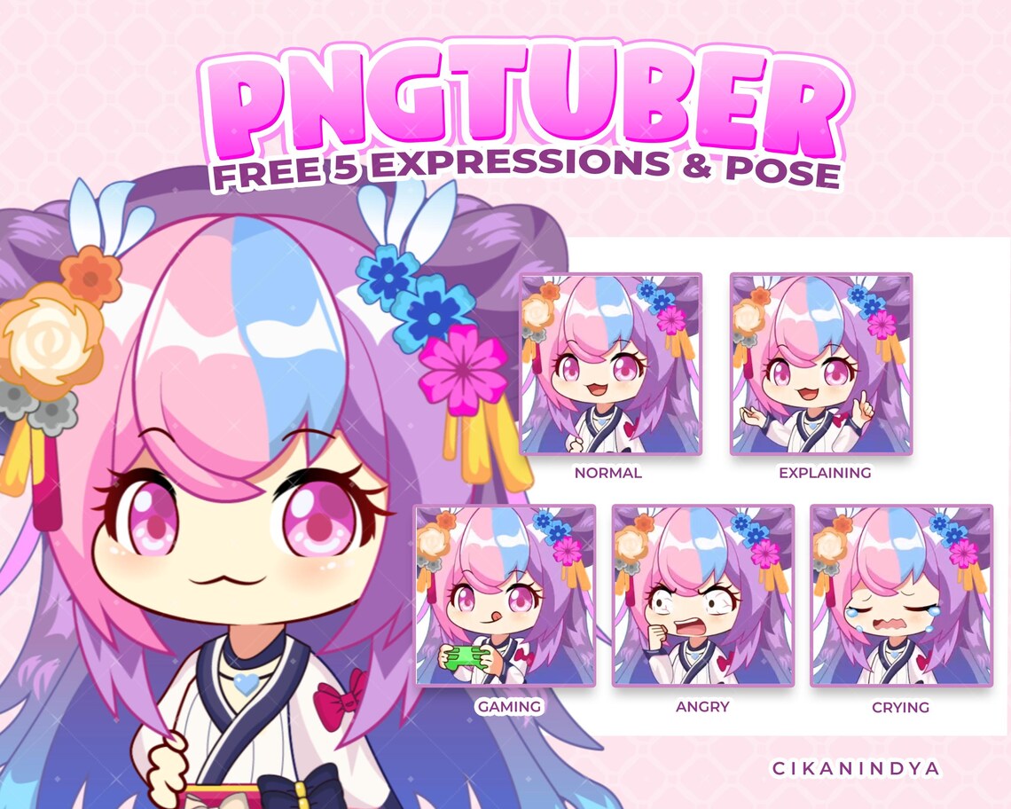 Chibi PNG Tuber: Floral Kimono Avatar for Twitch Streamers - Etsy
