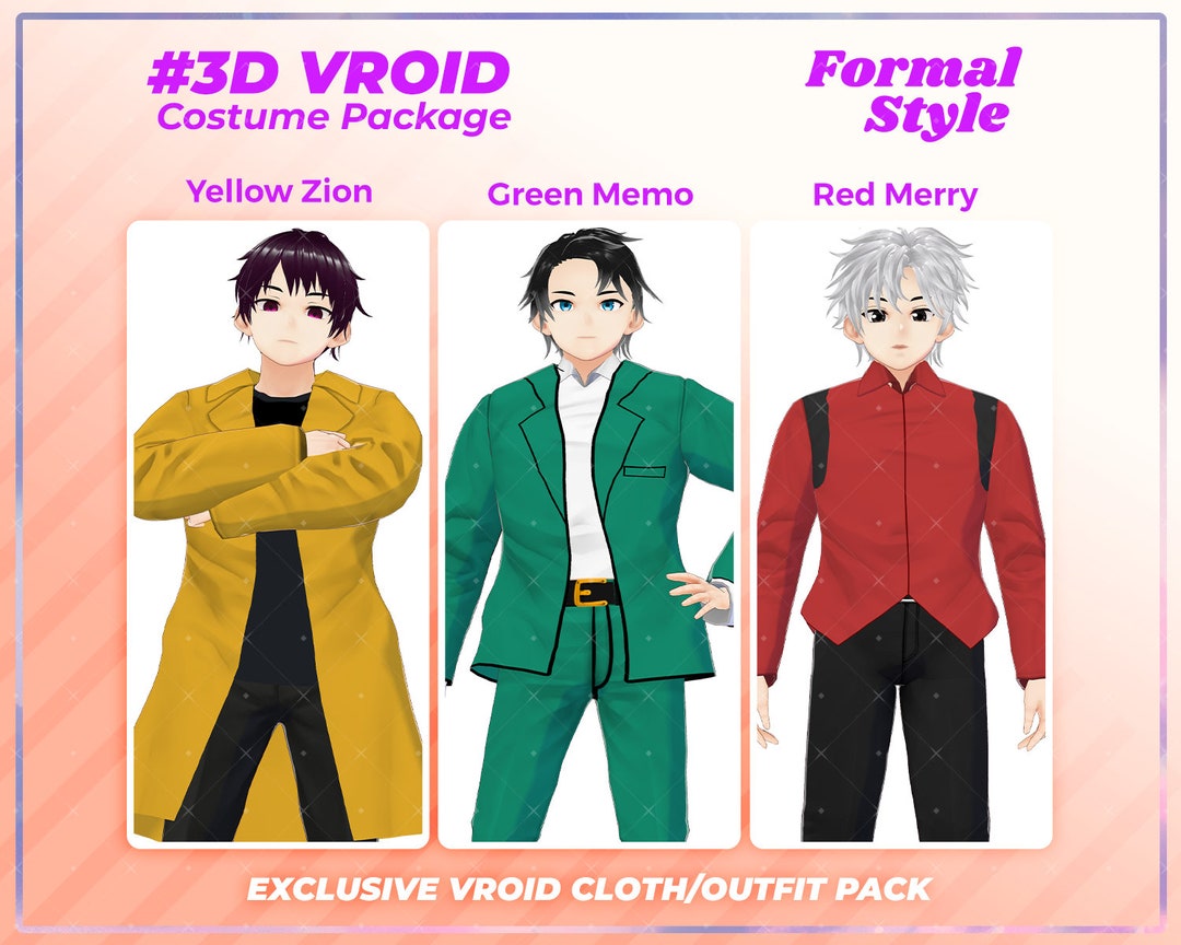 Ultimate 3-in-1 Formal Male Vroid Clothing Bundle for Digital Avatars ...