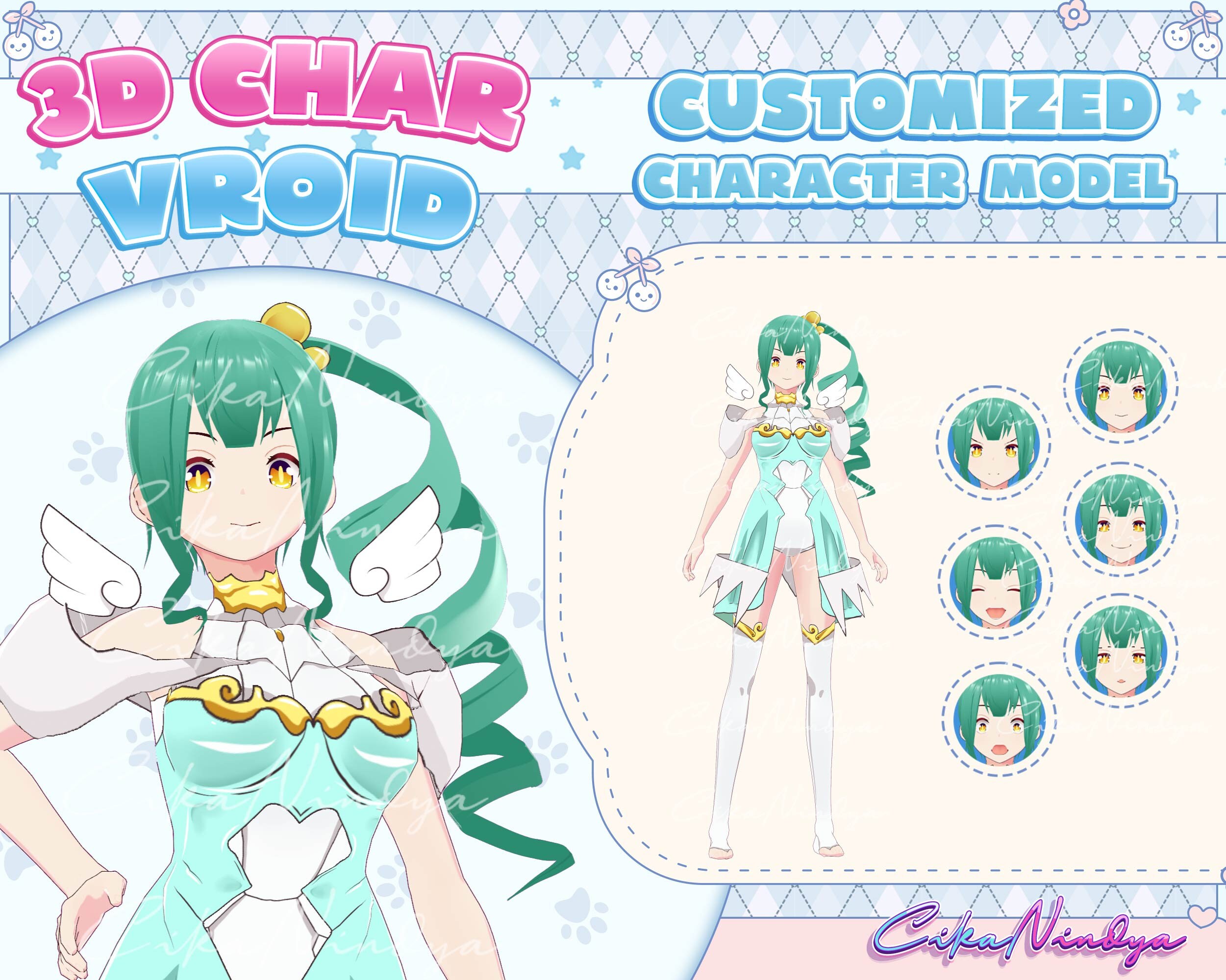 Heavenly Angel Vtuber 3D Vroid Character With Green Hair for - Etsy