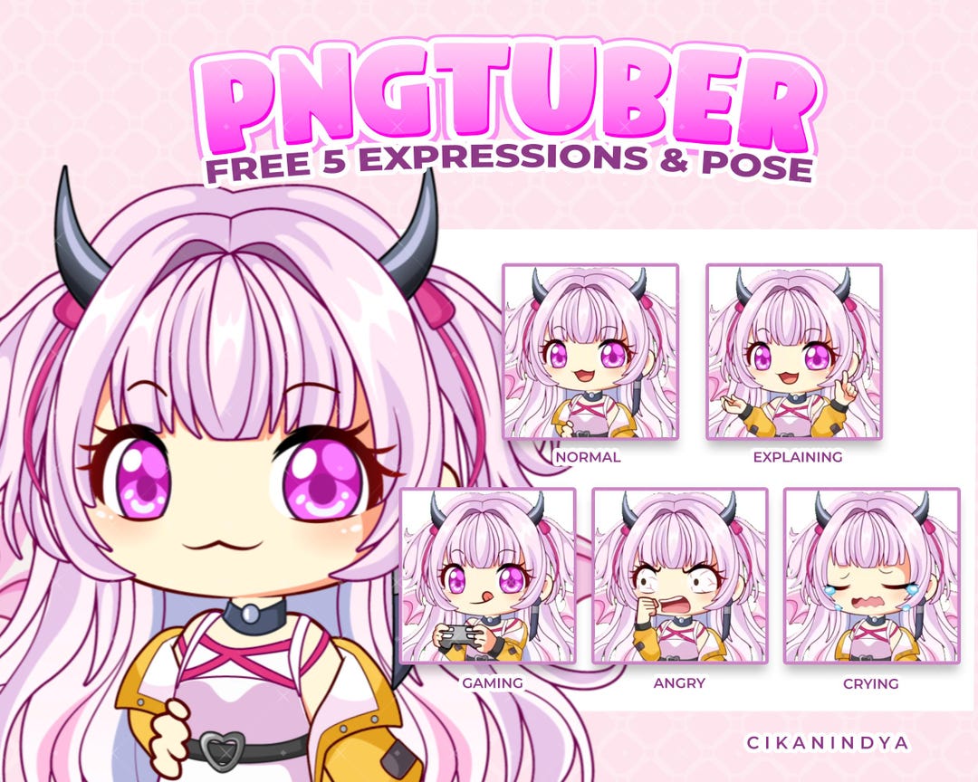 PNG Tuber | Chibi Style PNG Tuber With Pink Hair and Demon Accessories ...