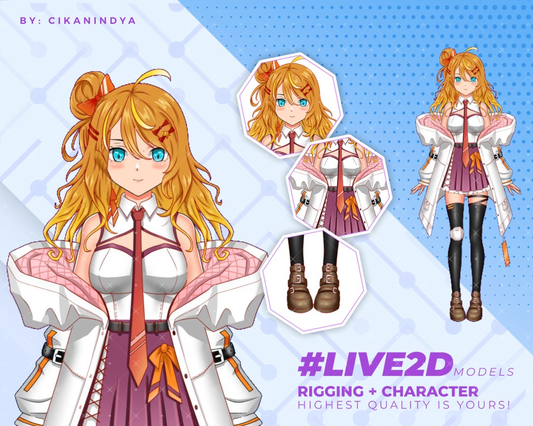 Vtuber Model | Anime Model Girl Wearing Girly Outfit for Game Streaming ...