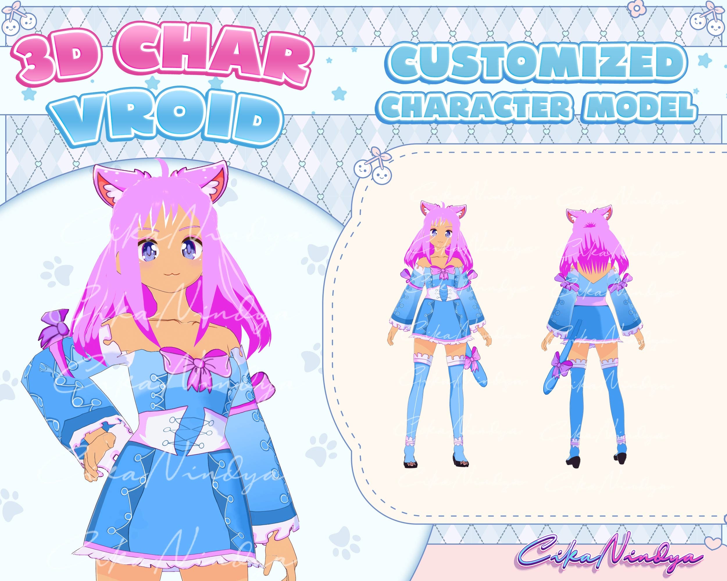Playful Pink Cat Vtuber 3D Vroid Model Meiko for Streamer 3D - Etsy