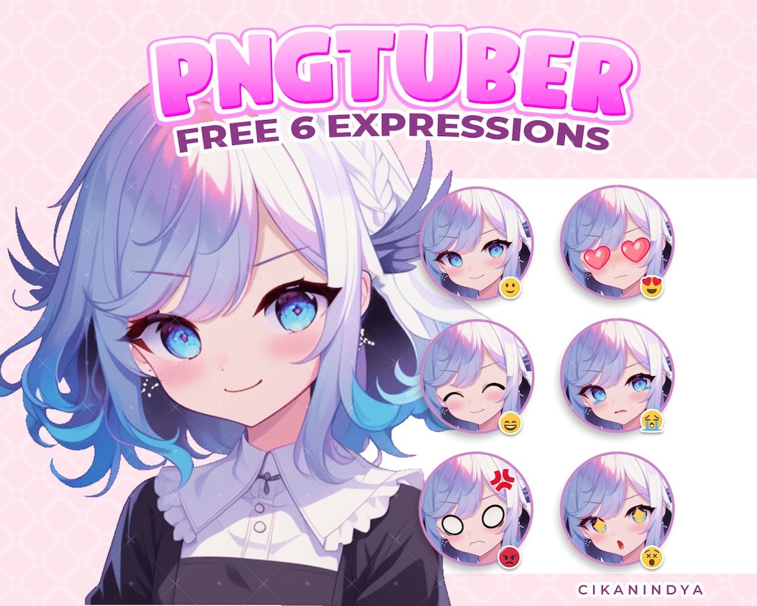 Elegant Blue & White Haired PNG Tuber: 6 Poses, Vtuber Assets - Etsy