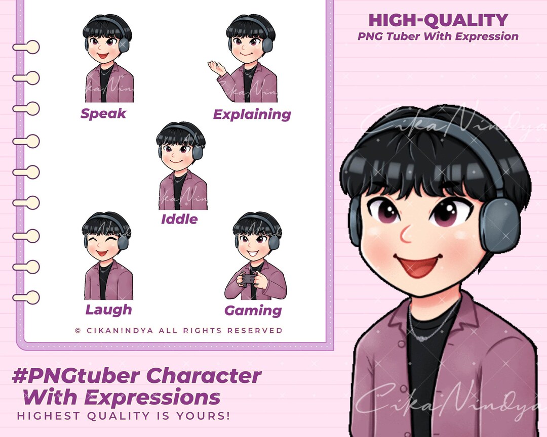 Male Pngtuber Avatar: 5 Poses for Live Streaming - Etsy