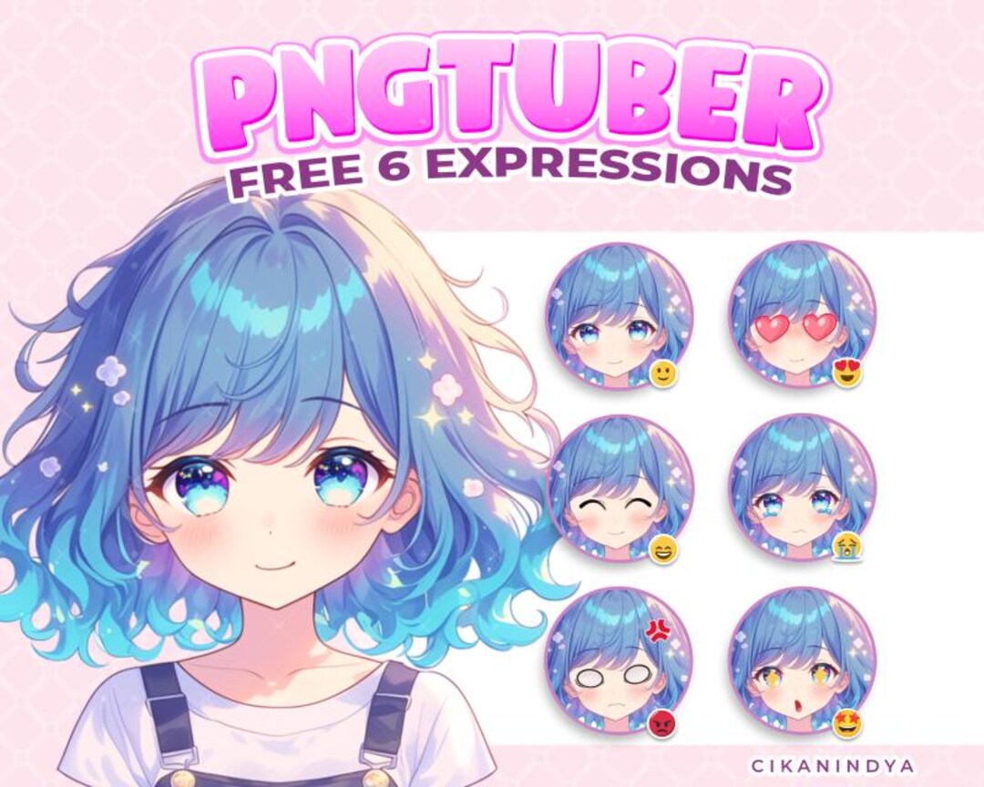 Custom-like Pngtuber Model – Blue-haired Chibi Girl - Etsy
