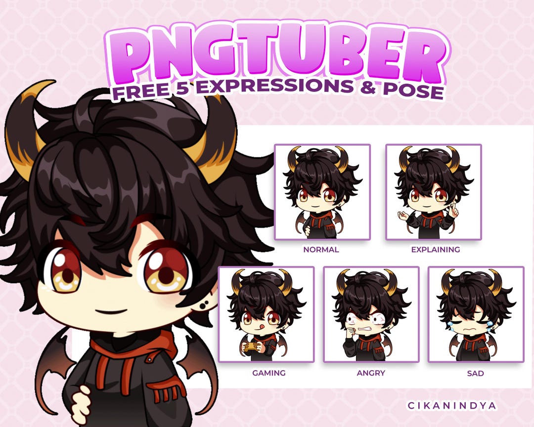 Edgy Devil-themed Pngtuber – Premade Male Character With Horns - Etsy