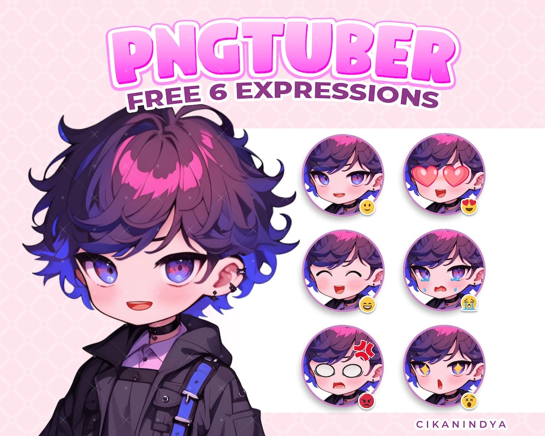 Edgy Chibi Pngtuber – Premade Anime-style Boy With Bold Gradient Hair ...