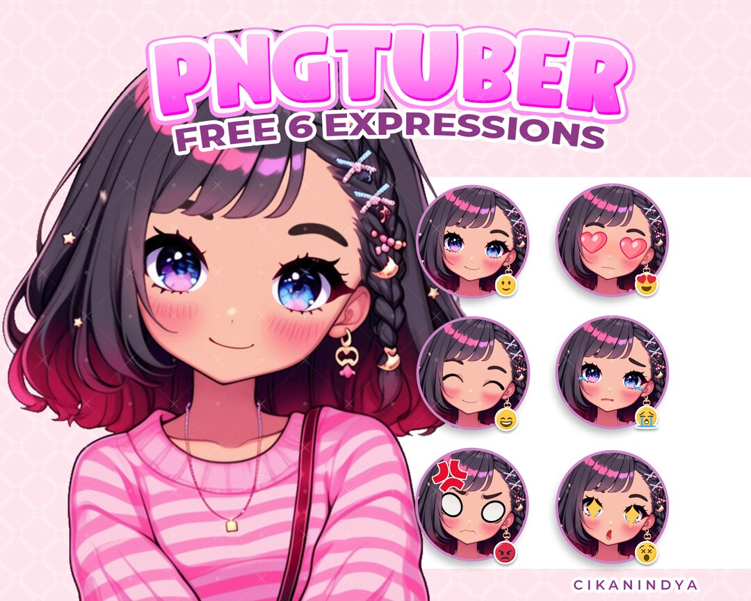 PNG Tuber | Adorable Chibi Girl With Dark Hair and Pink Highlights ...