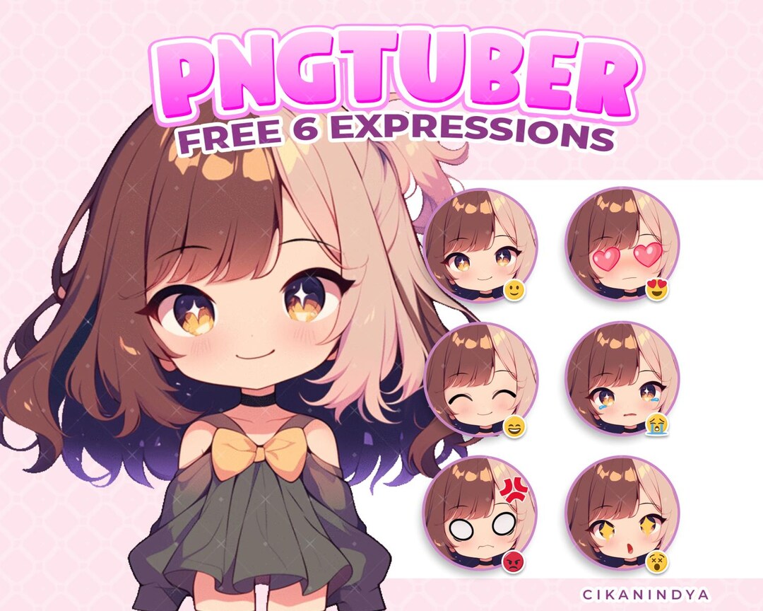 Chibi PNG Tuber Avatar: Split Brown & Blonde Hair, 6 Animated ...
