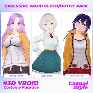 Casual Student Girl Vroid Outfit Pack for Vtuber Academia - Vroid ...