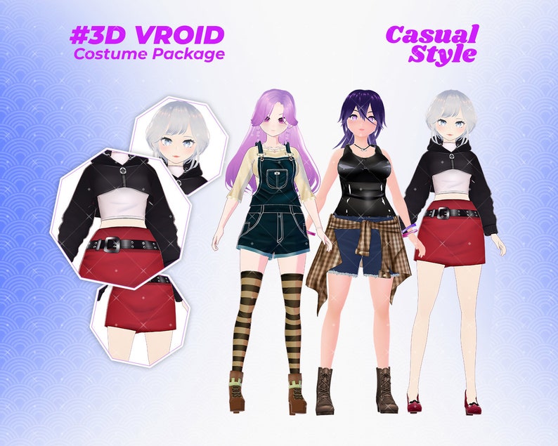 Vroid Outfit Pack: Kawaii 3D Doll Clothes, Casual Couture ...