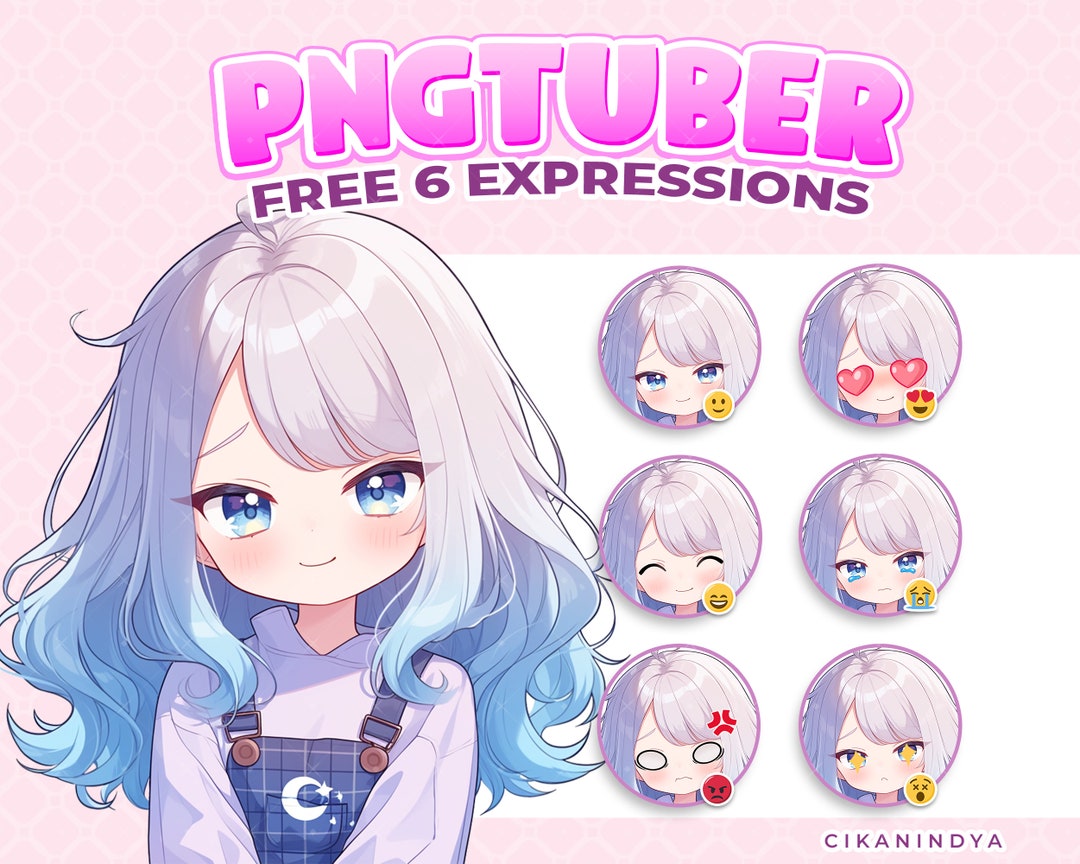 Blue Haired Pngtuber Girl: 6 Poses, Vtuber Avatar (.veadomini) - Etsy UK