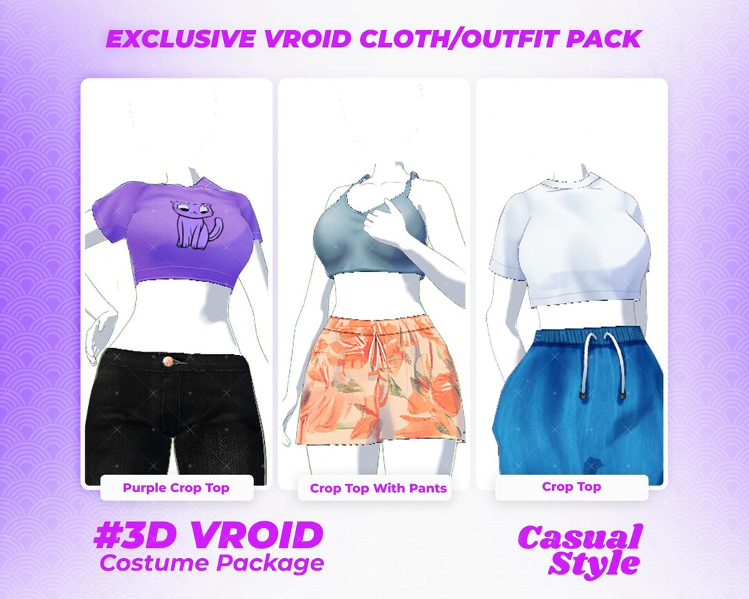 3D Vroid Clothing Pack | Cute Crop Top Outfit for Vroid | Casual Summer ...