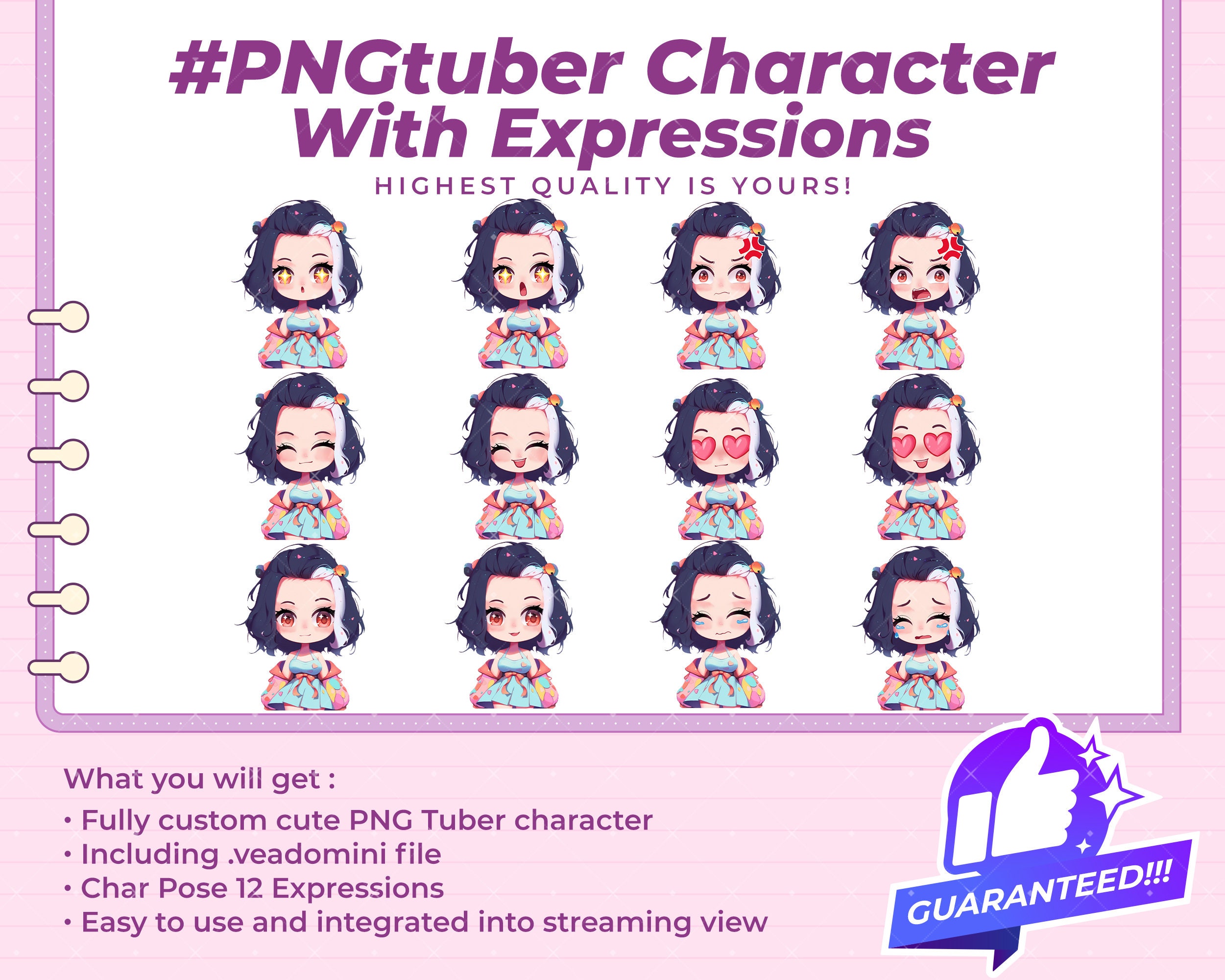 Chibi PNG Tuber Model | 12 Expressions, Streamer Avatar - Etsy