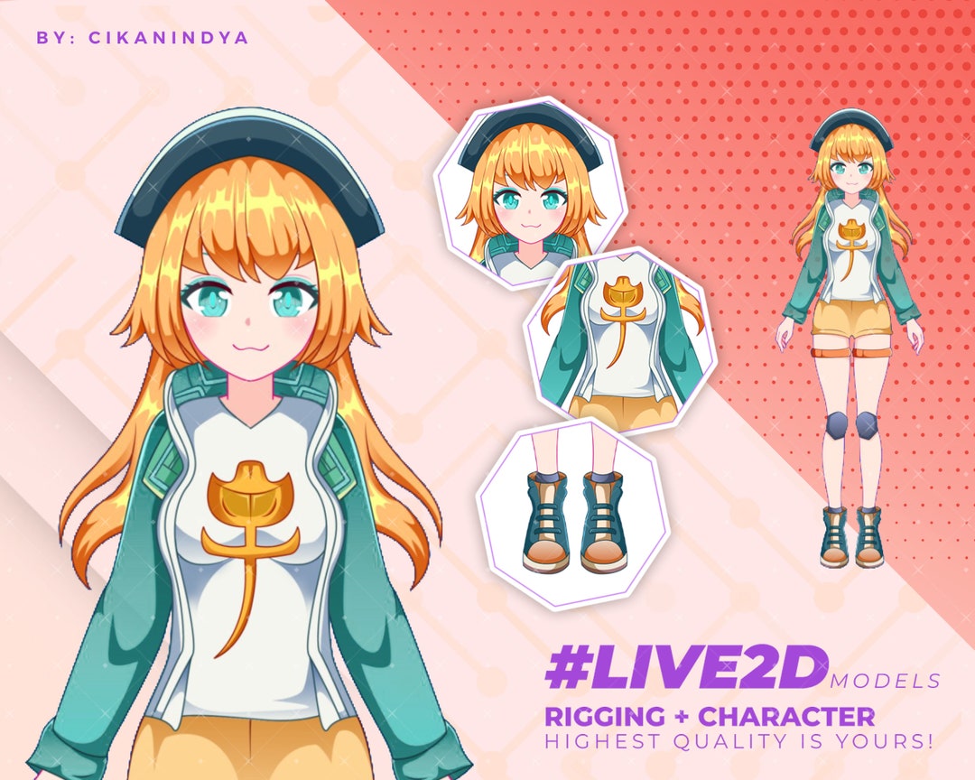 Vtuber Live2d Orange Haired Anime Girl Vtuber Model in Casual Attire 7 ...