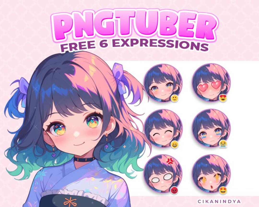 Chibi PNG Tuber Avatar With Multicolor Ombre Hair | Premium Live2d ...