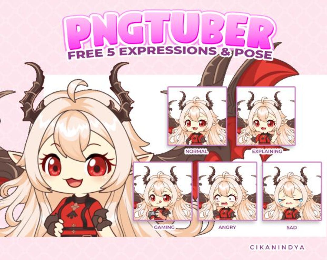 PNG Tuber | Chibi Demon Girl With Red and Black Bat Wings for Streaming ...