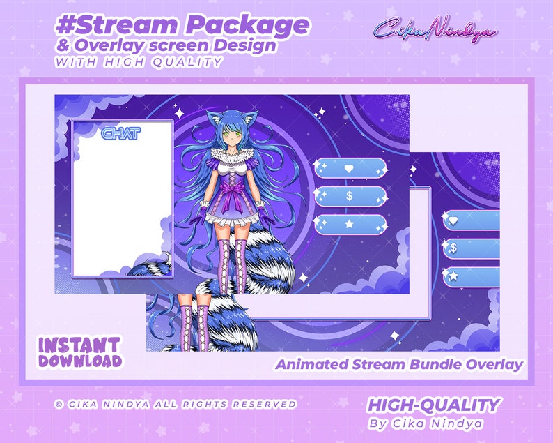 Cyberpunk Vtuber Stream Overlay Package: Futuristic Blue Tail ...