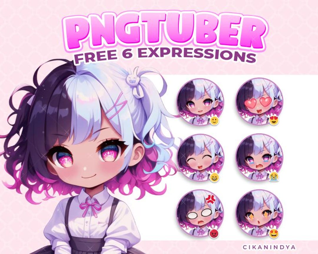 PNG Tuber | Charming Dual-tone Hair PNG Character With Sparkling Eyes ...