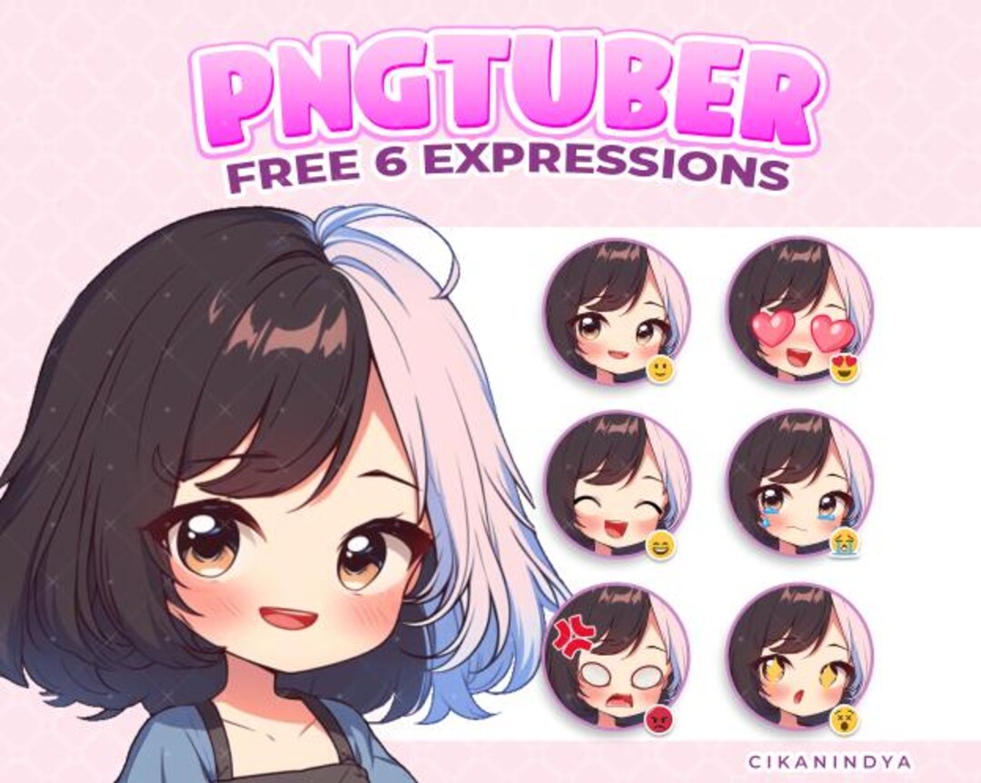 Chibi PNG Tuber Avatar: Split Black & White Hair, 6 Animations - Etsy