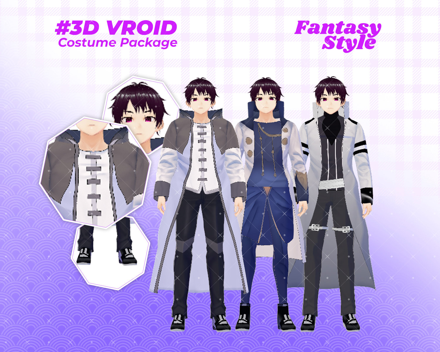 3-in-1 Vroid Outfit Male Fantasy White Jacket for Character - Etsy