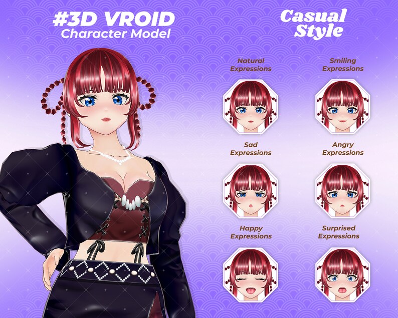 Digital Persona Sleek 3D Vroid Model Girl Zie With Crop Top Pink and ...