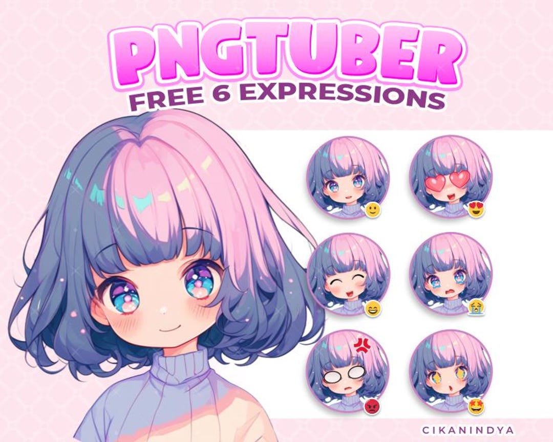 Chibi PNG Tuber Avatar With Dual Pastel Hair | Vibrant Live2d Model for ...