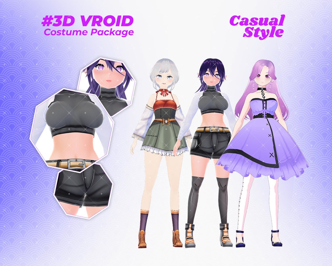 Chic Vroid Outfit Pack: Casual Avatar Clothes, 3-in-1 Costume - Etsy