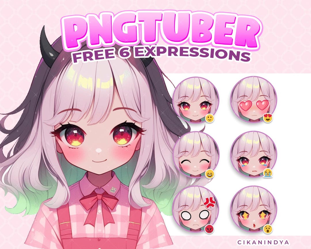 Chibi PNG Tuber With Black Horns and Pink-green Ombre Hair | Ready-to ...