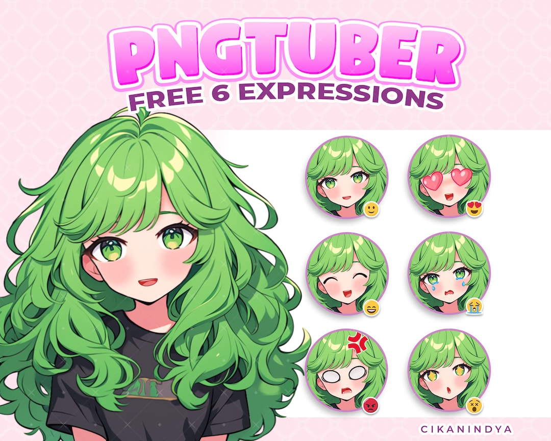 Green-haired PNG Tuber Avatar: 6 Poses for Vtubers - Etsy