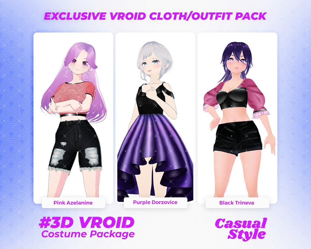 Casual Elegance Vroid Outfit Bundle Chic 3d Fashion Trio Vroid Clothing
