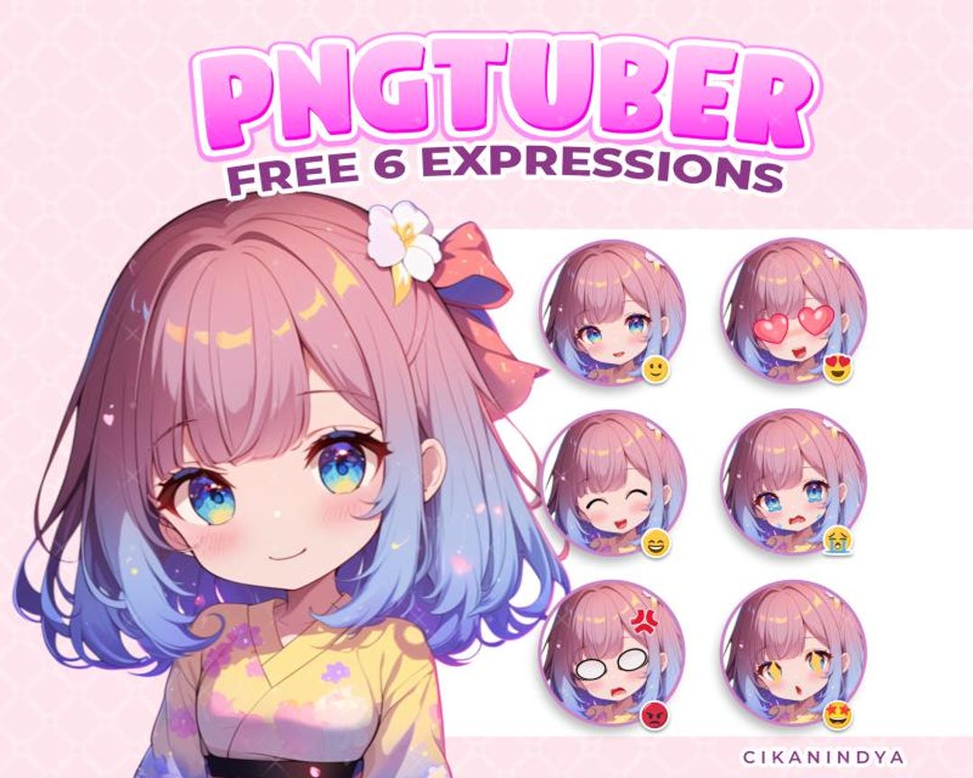 PNG Tuber | Cute Anime Live2d Model With Flower Hair Clip | Get 6 Poses ...