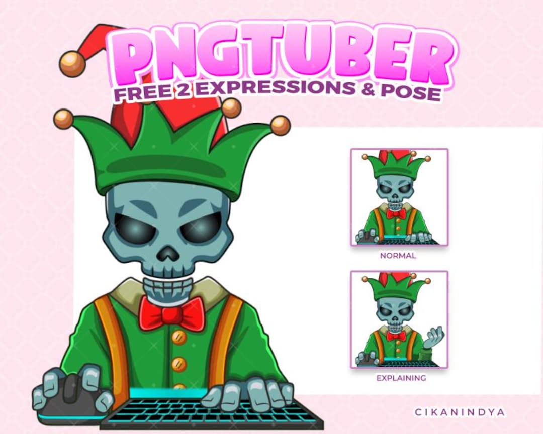 Festive Jester Skeleton Gamer PNG Tuber Avatar | Unique Holiday Skull ...